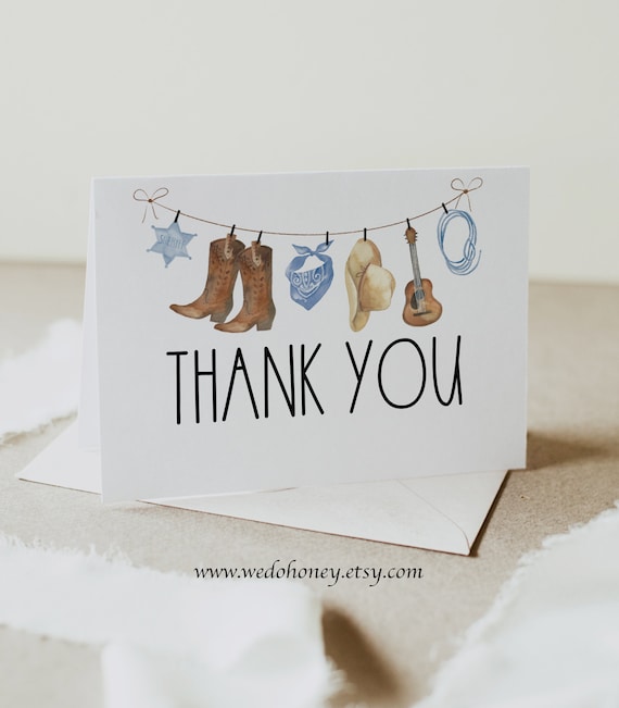 Western Cowboy Thank You Folded Card Printable, Cowboy Baby Shower ...