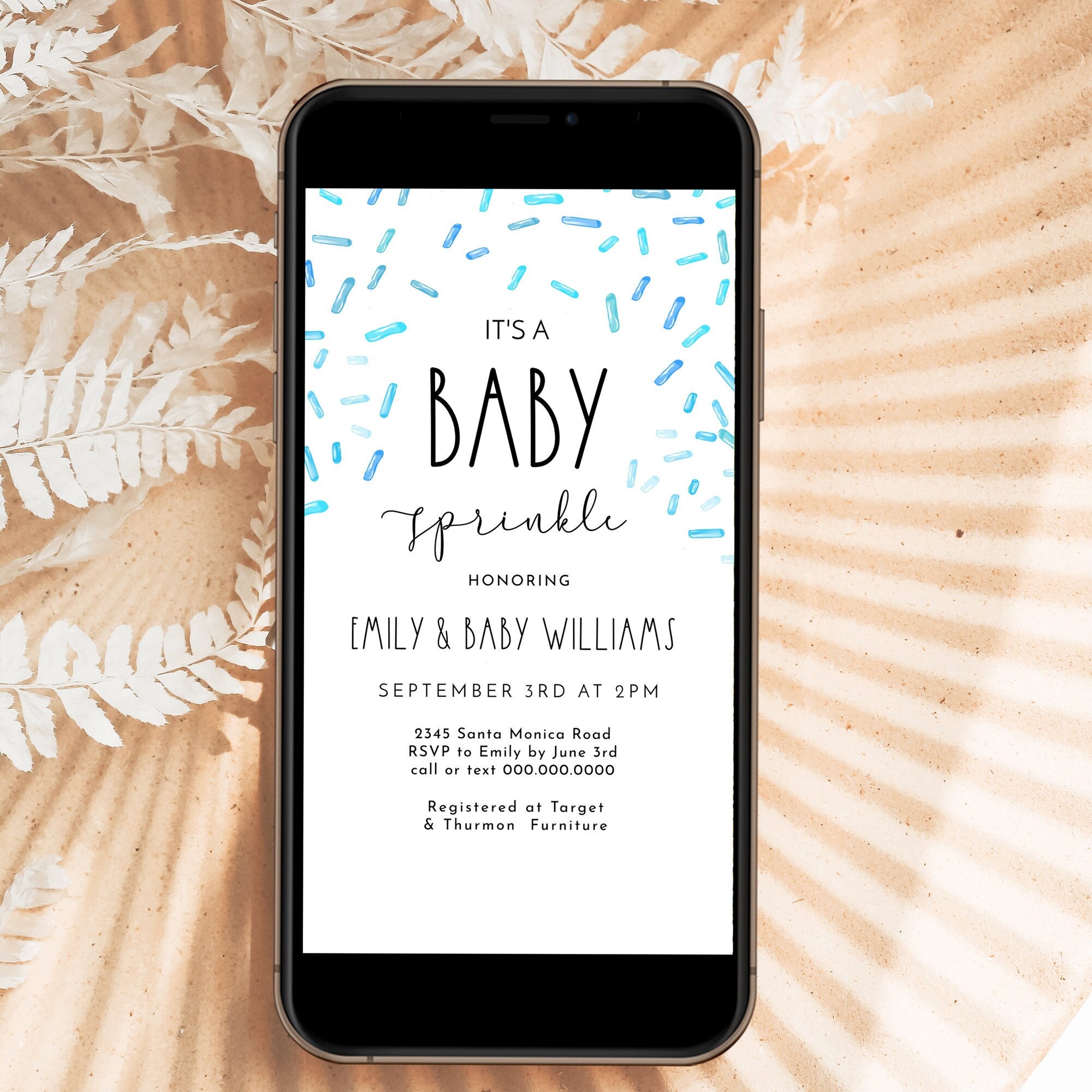 Blue Baby Sprinkle Electronic Invitation Evite Boy Rainbow Sprinkles ...