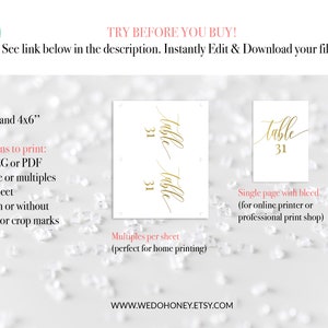Gold Table Numbers Printable Editable Text Downloadable Wedding 0035 - Etsy