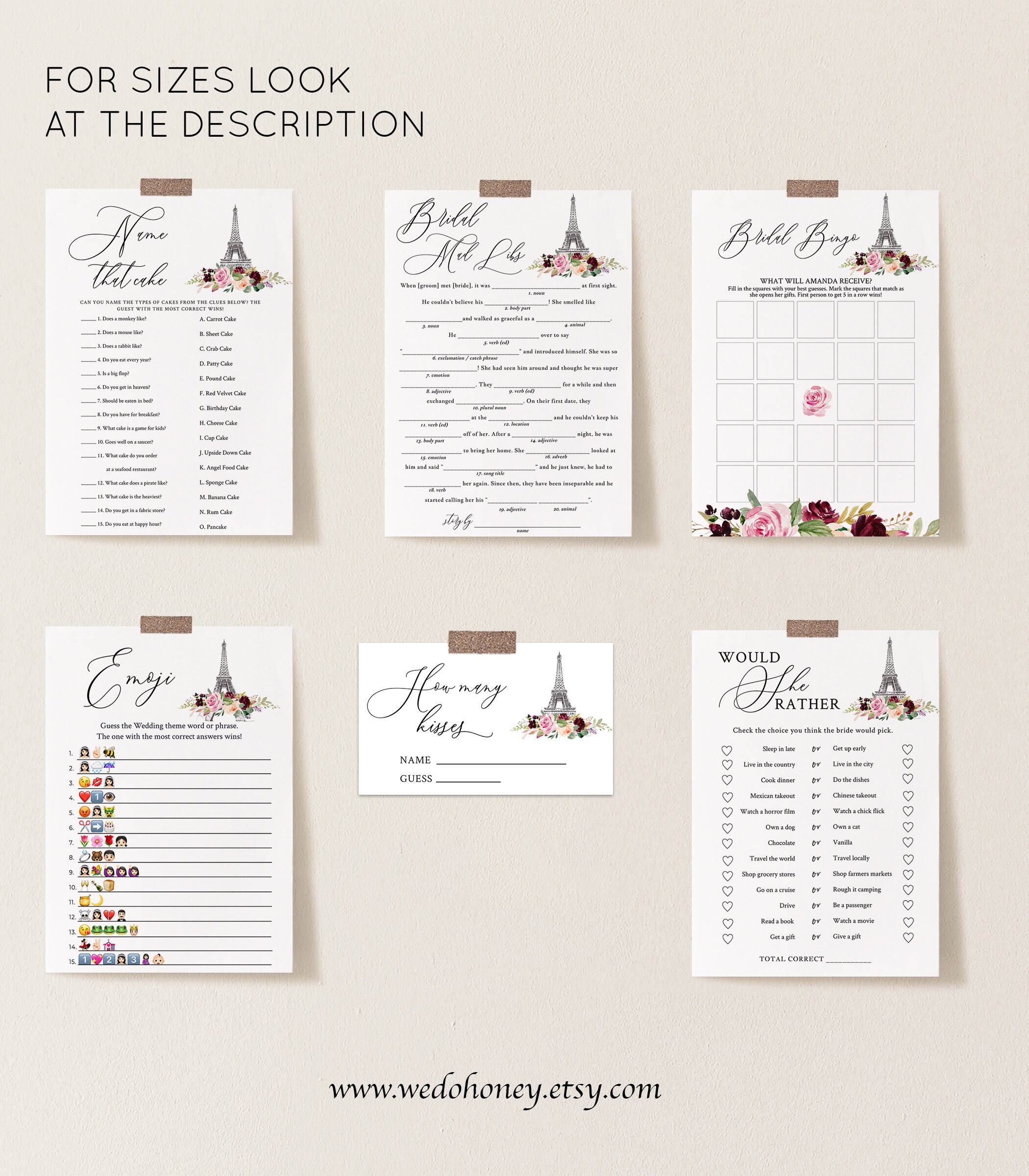Paris Bridal Shower Game Bundle Parisian Theme Party Shower | Etsy