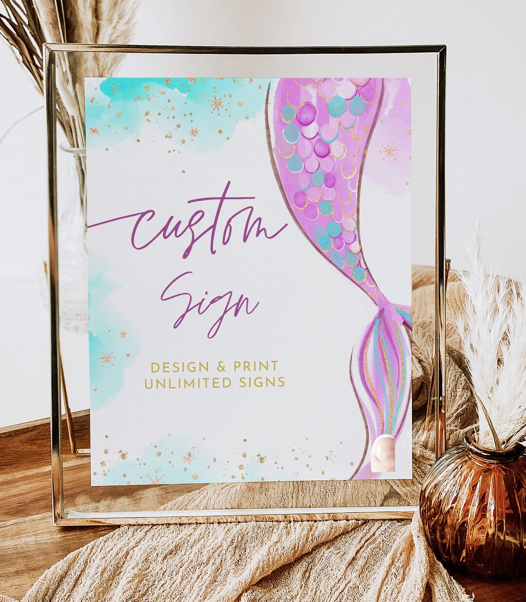 Editable Mermaid Sign Template Under the Sea Baby Shower Custom Sign ...