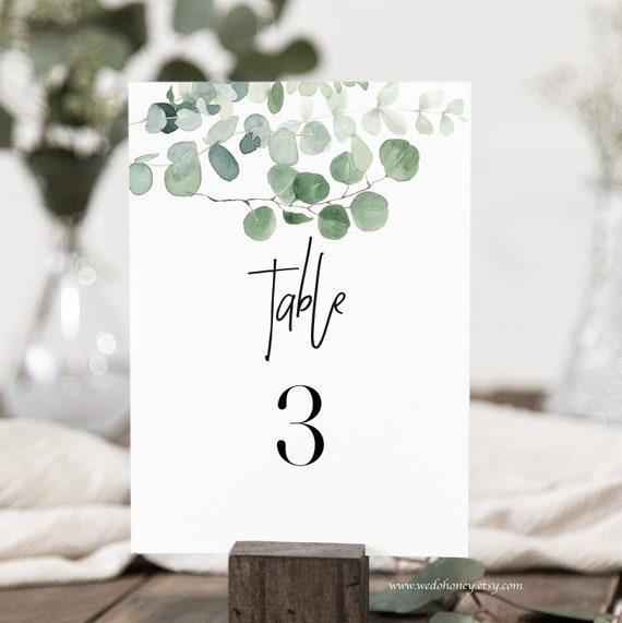 Greenery Eucalyptus Table Numbers Template, Greenery Wedding Table ...