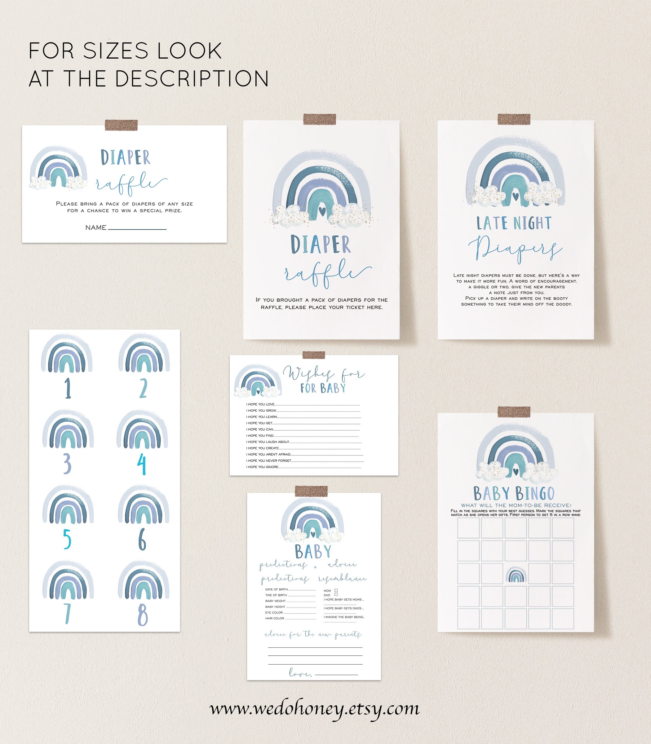 Blue Rainbow Baby Shower Game Bundle Editable Games for Baby | Etsy ...