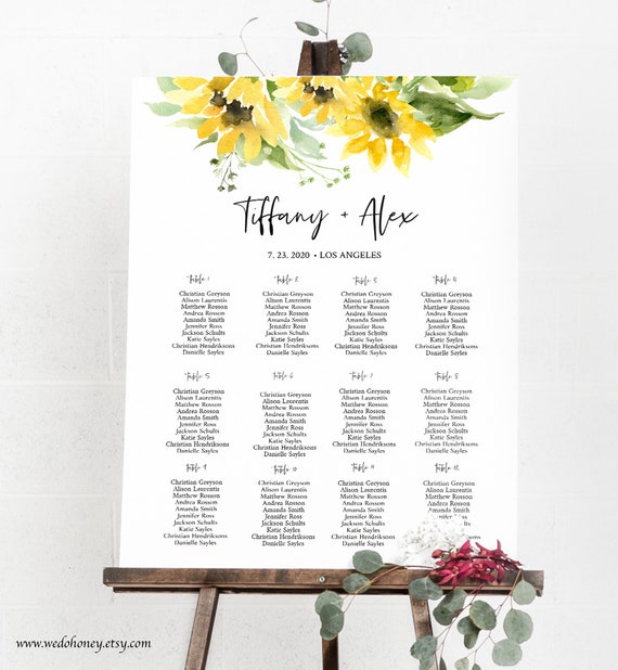 Sunflower Wedding Seating Chart Template, Editable Board with Corjl ...