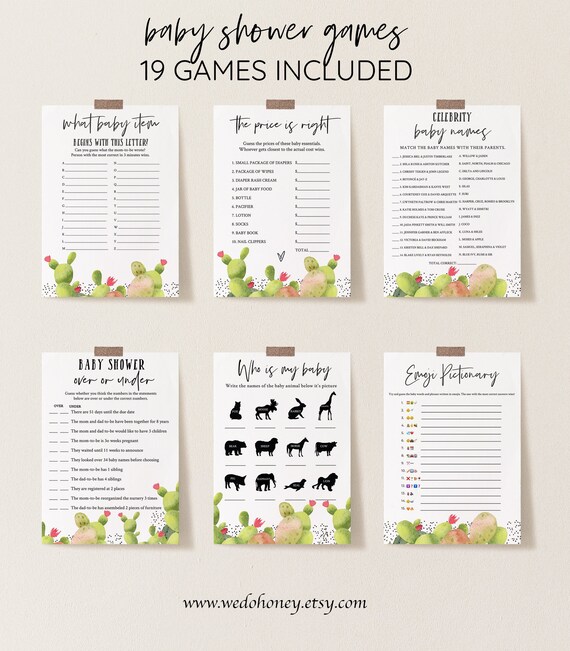 Succulent Cactus Baby Shower Games Printable, Editable Baby Games with ...