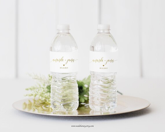 Gold Wedding Water Bottle Labels, Waterproof Labels, Fully Customizable ...