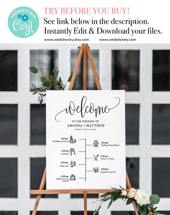 Timeline Wedding Sign, Printable Timeline Sign, Wedding Day, Welcome ...
