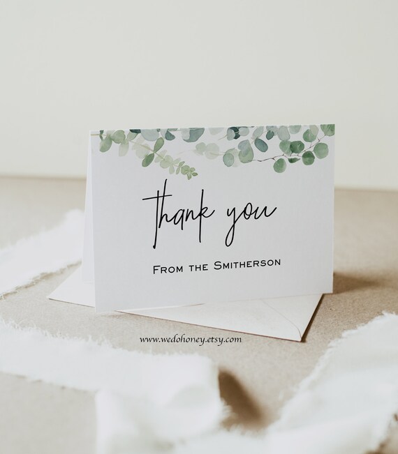 Greenery Thank You Card Template, Eucalyptus Thank You, Flat or Folded ...