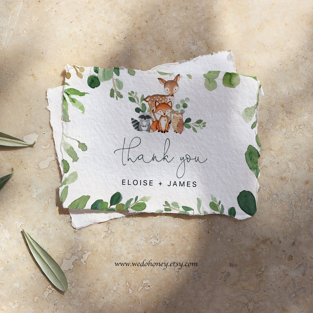 Woodland Thank You Card, Folded, Forest Animals Thank You, Gender ...