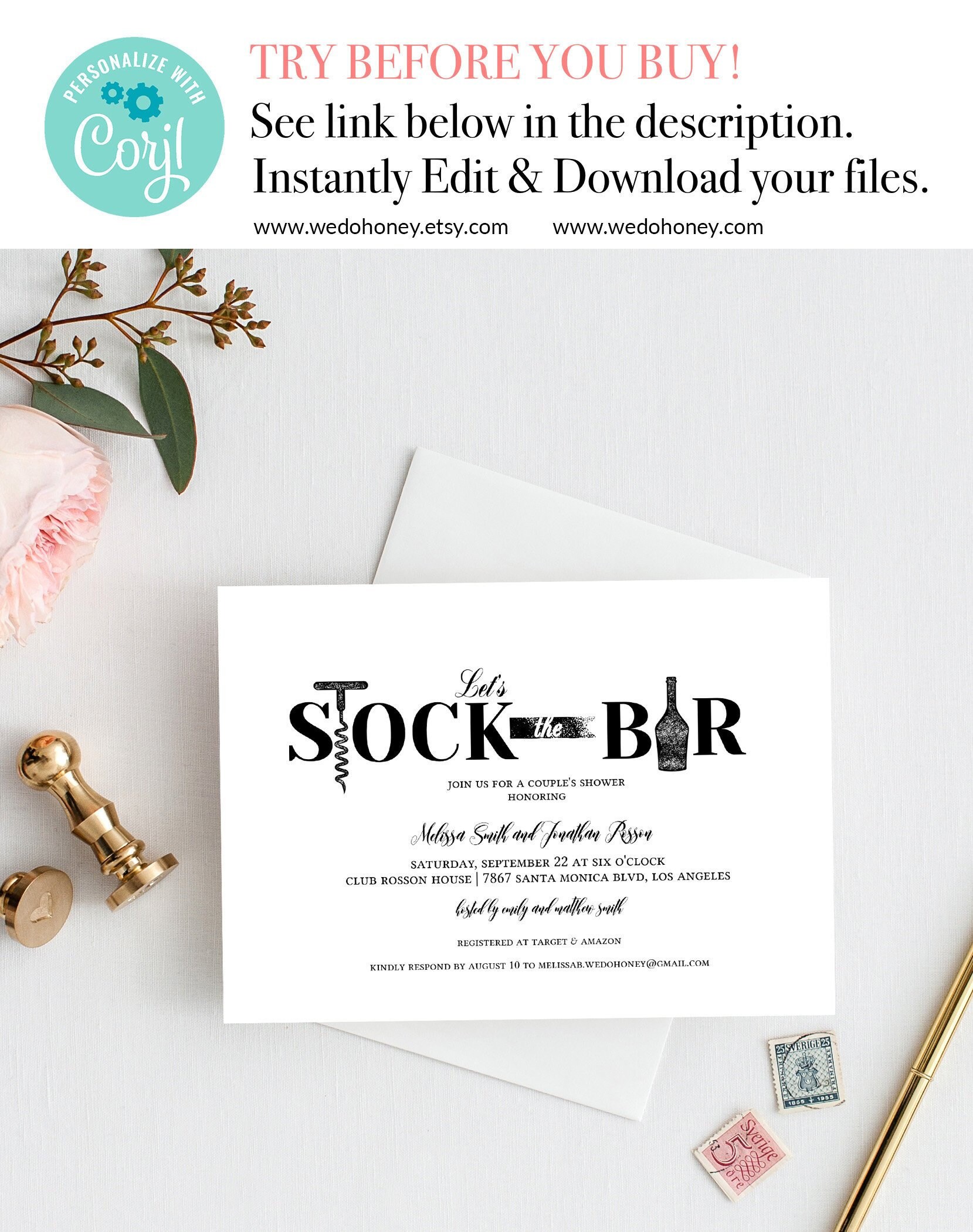 Stock the Bar Engagement Party Invitation Modern Stock the - Etsy