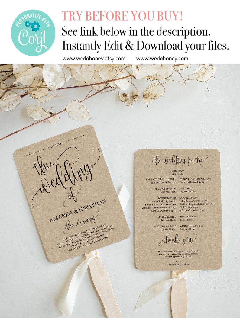 Wedding Program Template Kraft Paper Program Printable | Etsy
