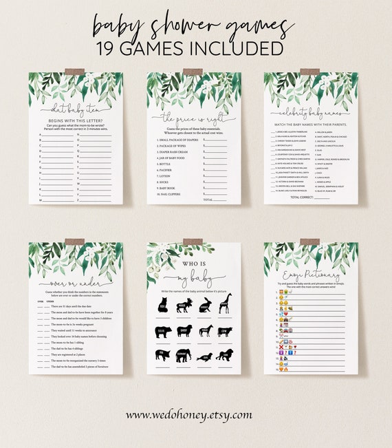 Greenery Baby Shower Games Bundle, Botanical Flowers, Editable Baby ... Greenery Baby Shower Games Bundle, Botanical Flowers, Editable Baby ...