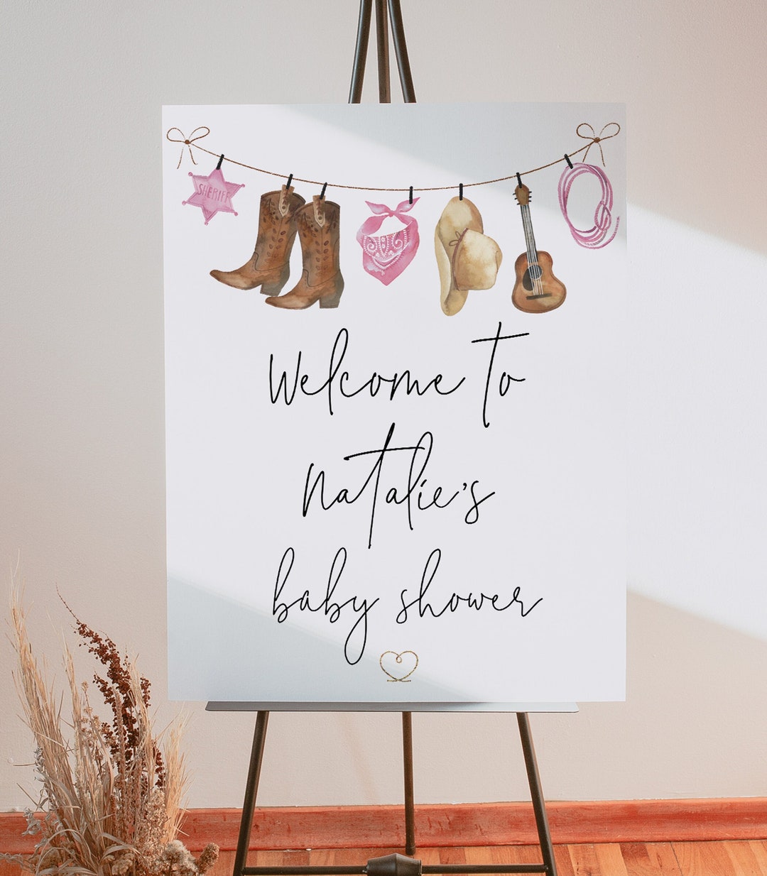 Western Girl Welcome Baby Shower Sign, Cowgirl Themed, Editable Text ...