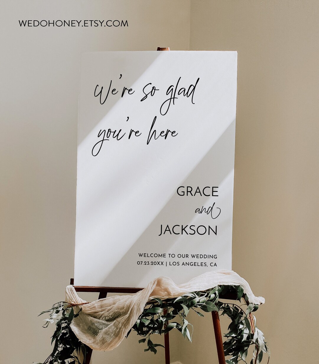 We're so Glad You're Here Wedding Sign, Modern Wedding Welcome Sign ...