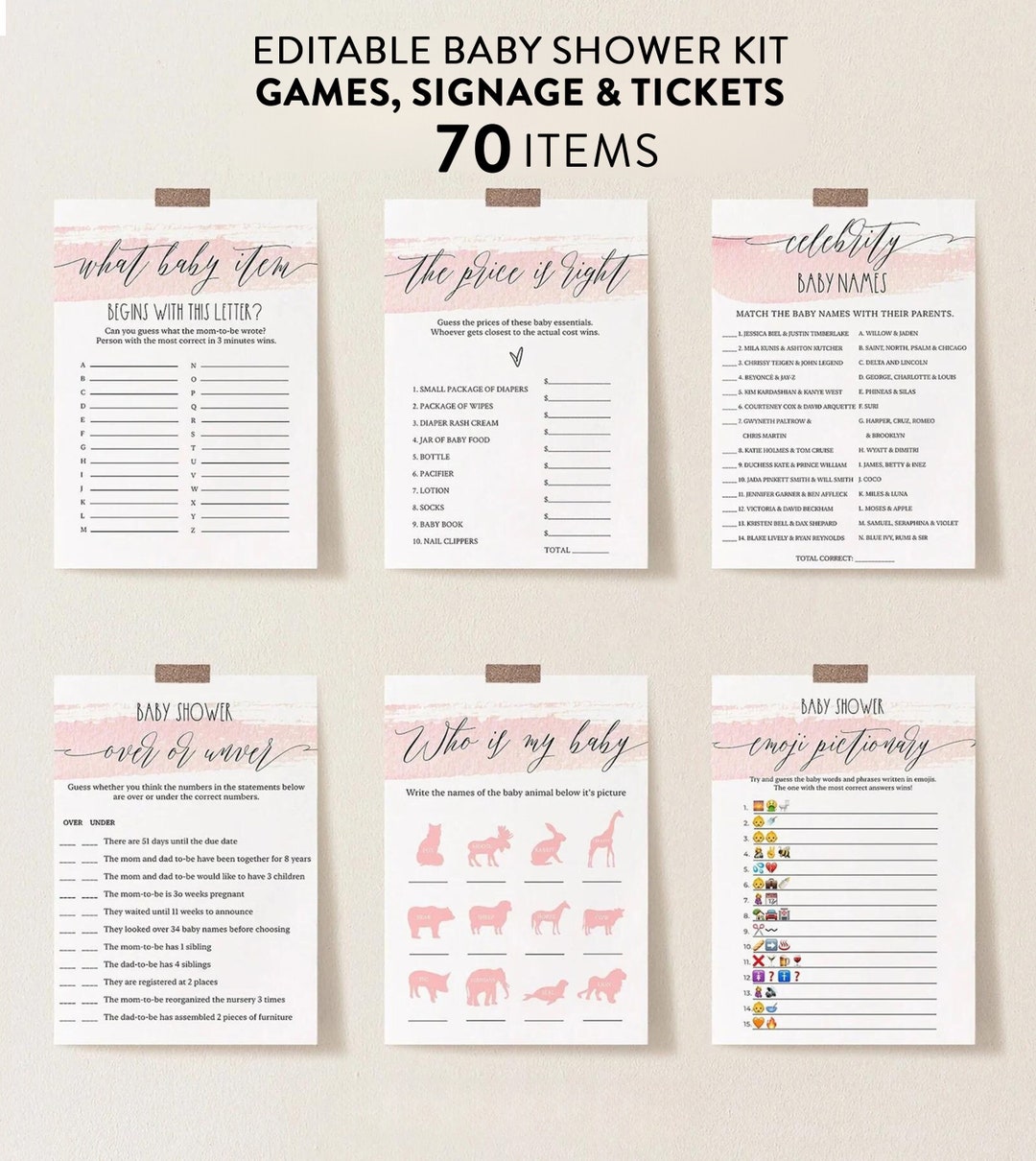 Pink Swash Baby Shower Games, Baby Games Pack, Corjl RGG08 - Etsy Australia