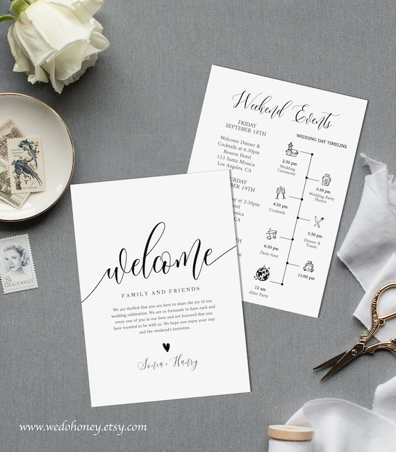Modern Wedding Timeline Template, Minimalist Wedding, Calligraphy ...