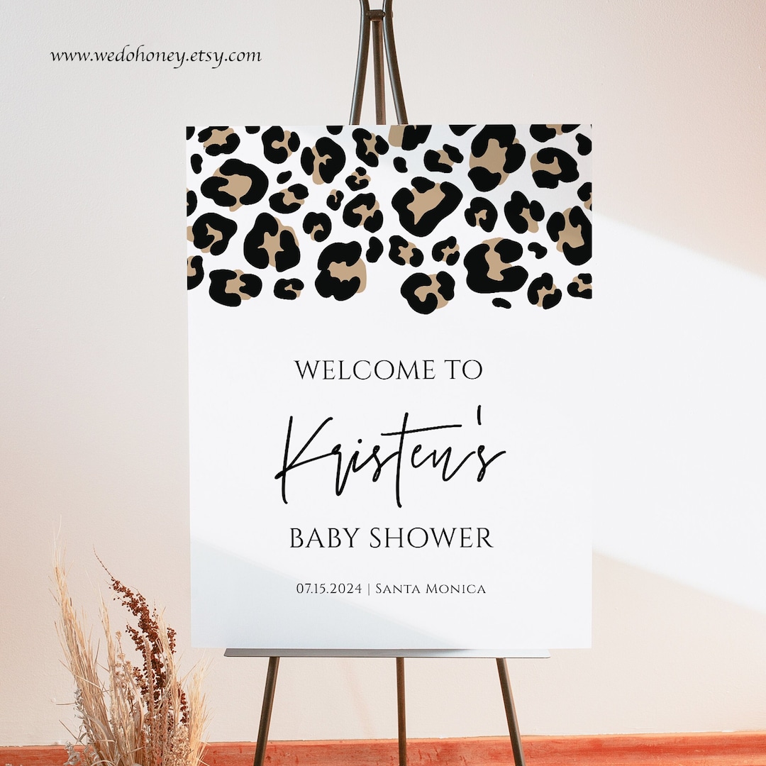 Leopard Print Welcome Baby Shower Sign, Animal Print Sign Template ...