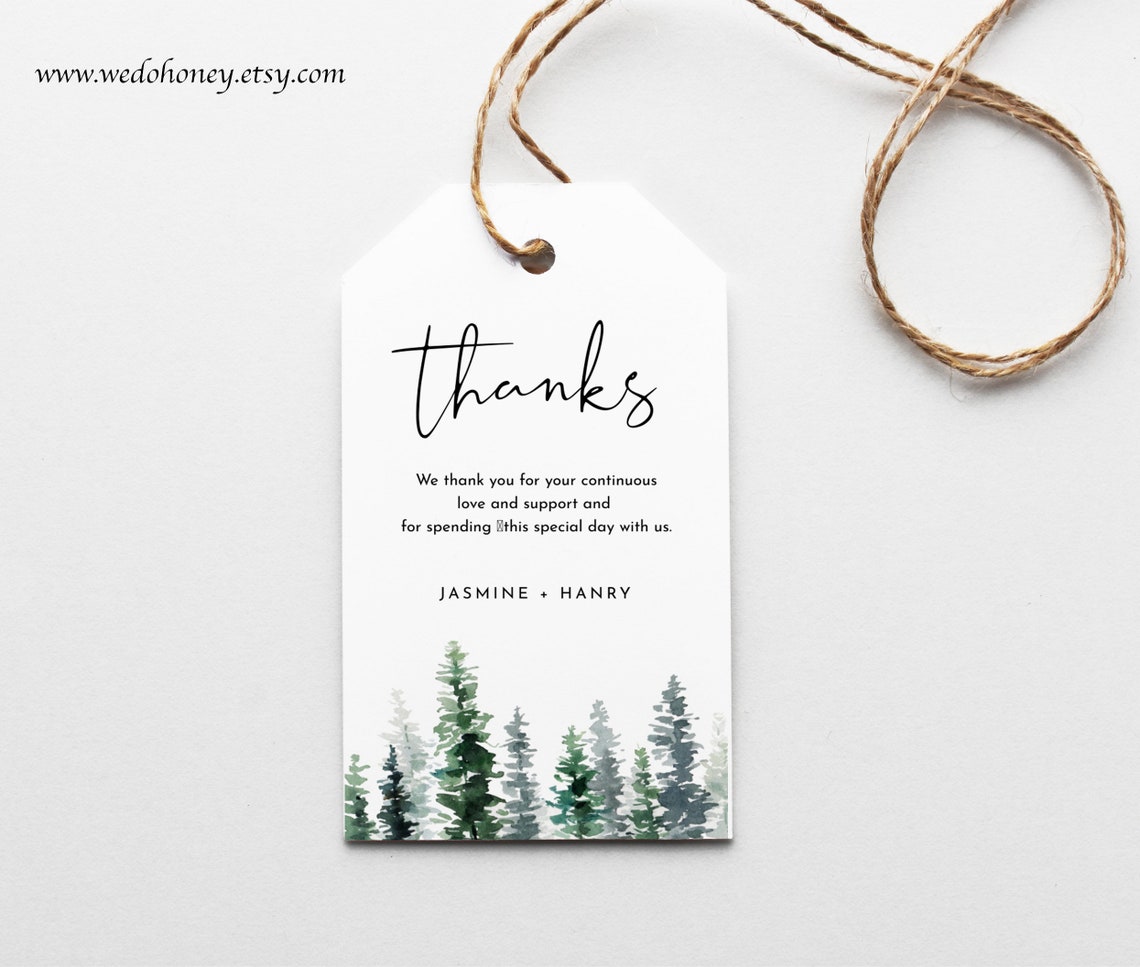 Pine Trees Thank You Tag Template Editable Mountain Thank You - Etsy