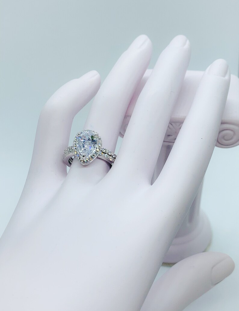 Teardrop Wedding Set-wedding Rings-large Teardrop Ring-pear | Etsy