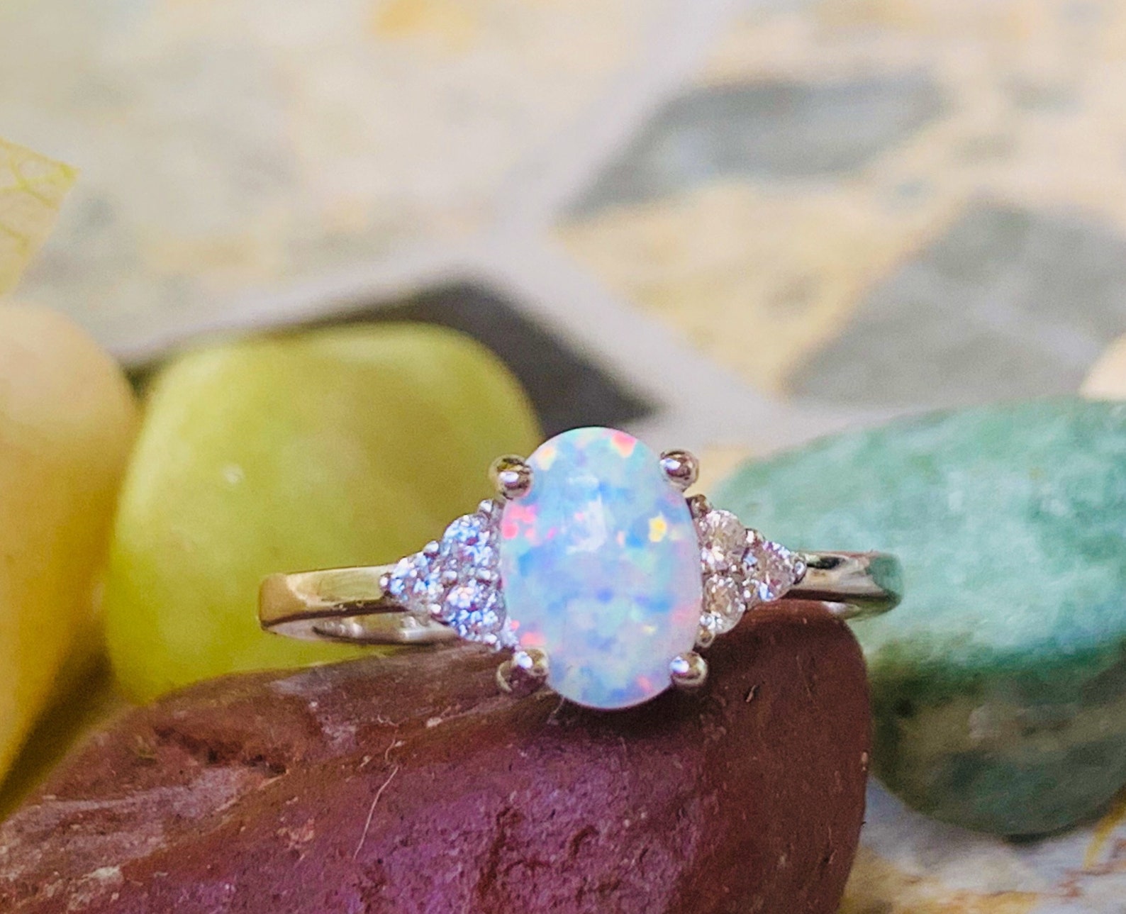 White Fire Opal Ring-opal-opal Ring, Opal Rings,promise Ring-engagement ...