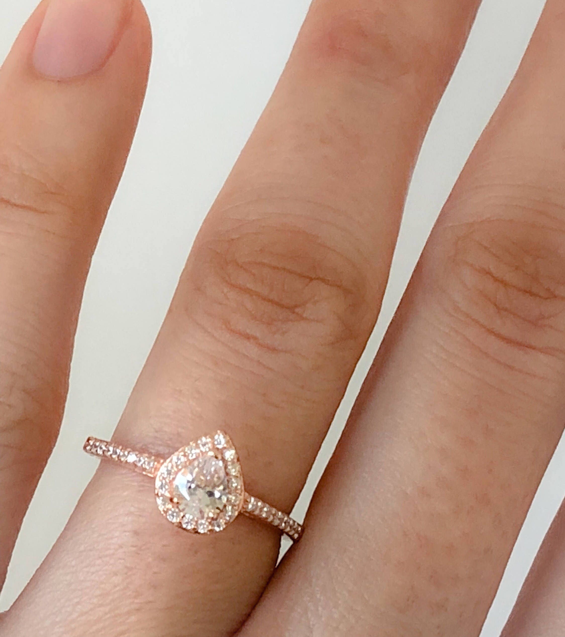 Rose Gold Ring petite Teardroppear Engagement Ring art Deco - Etsy