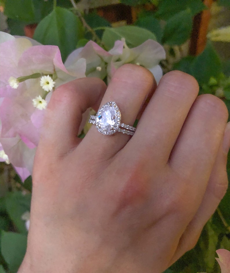 Teardrop Wedding Set-wedding Rings-large Teardrop Ring-pear - Etsy