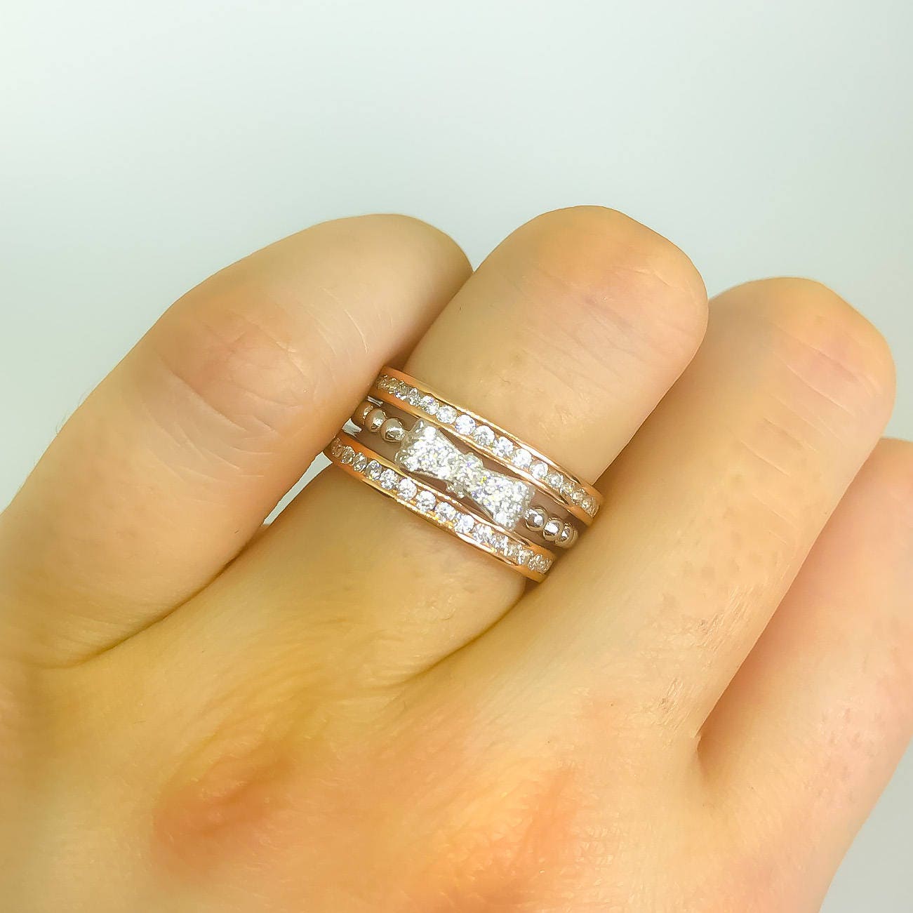 Rose gold stack ringBow ringArt Deco ringsringStack | Etsy