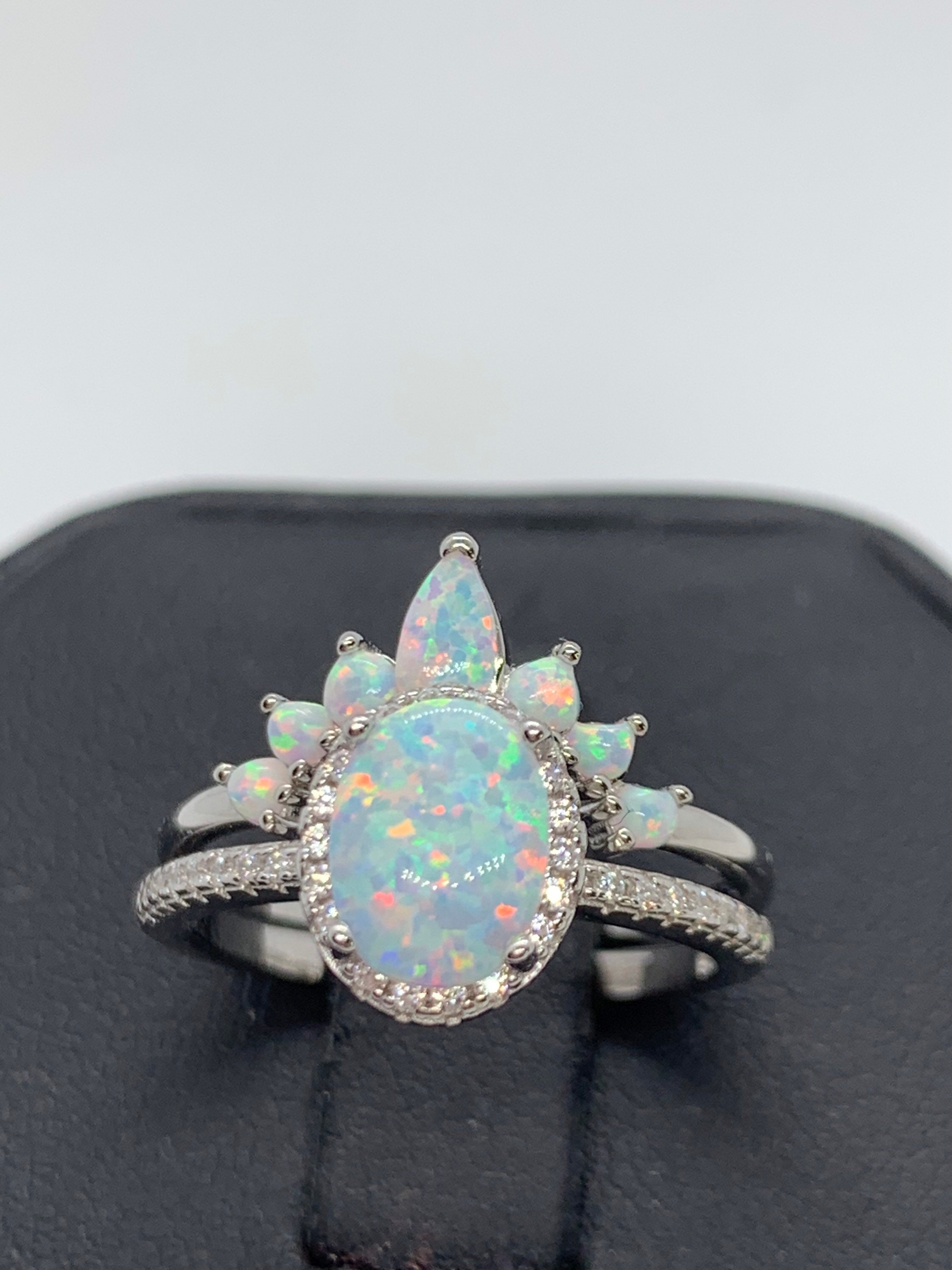 White Opal Ring-opal Ringopal Rings Wedding Set-cz Rings-two | Etsy