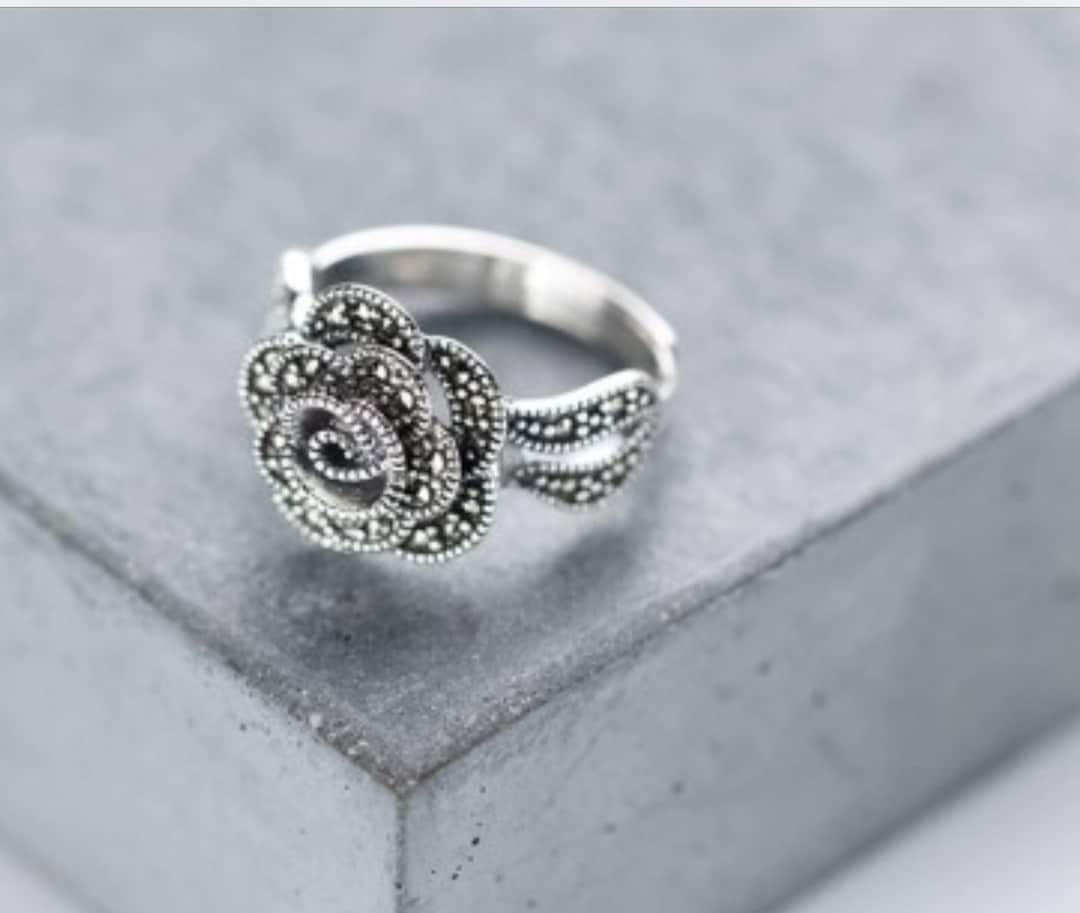 Marcasite Rose Ring: Art Deco 925 Sterling Silver Adjustable Ring - Etsy