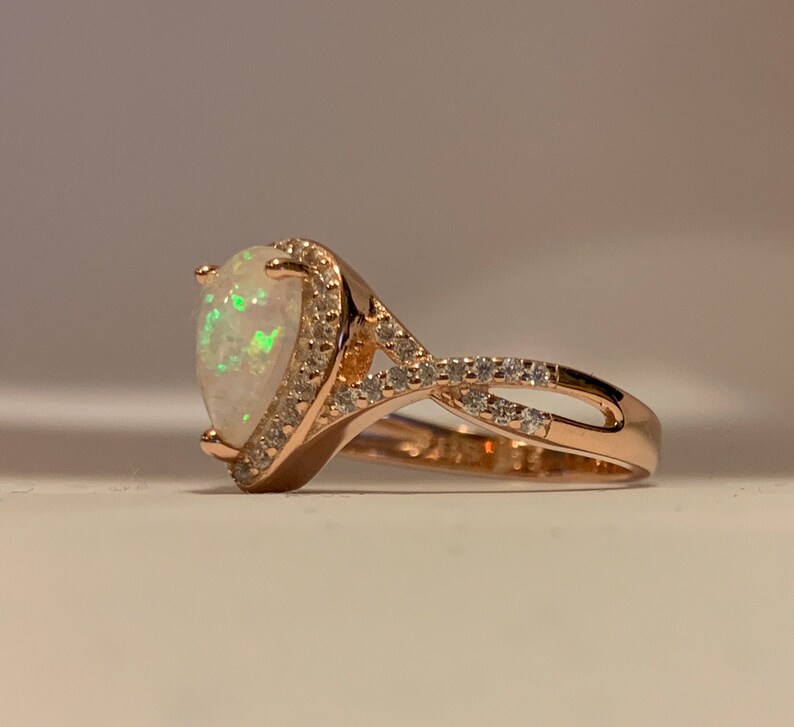 White Fire Opal Ring-opal-opal Ring-halo Ring-promise - Etsy