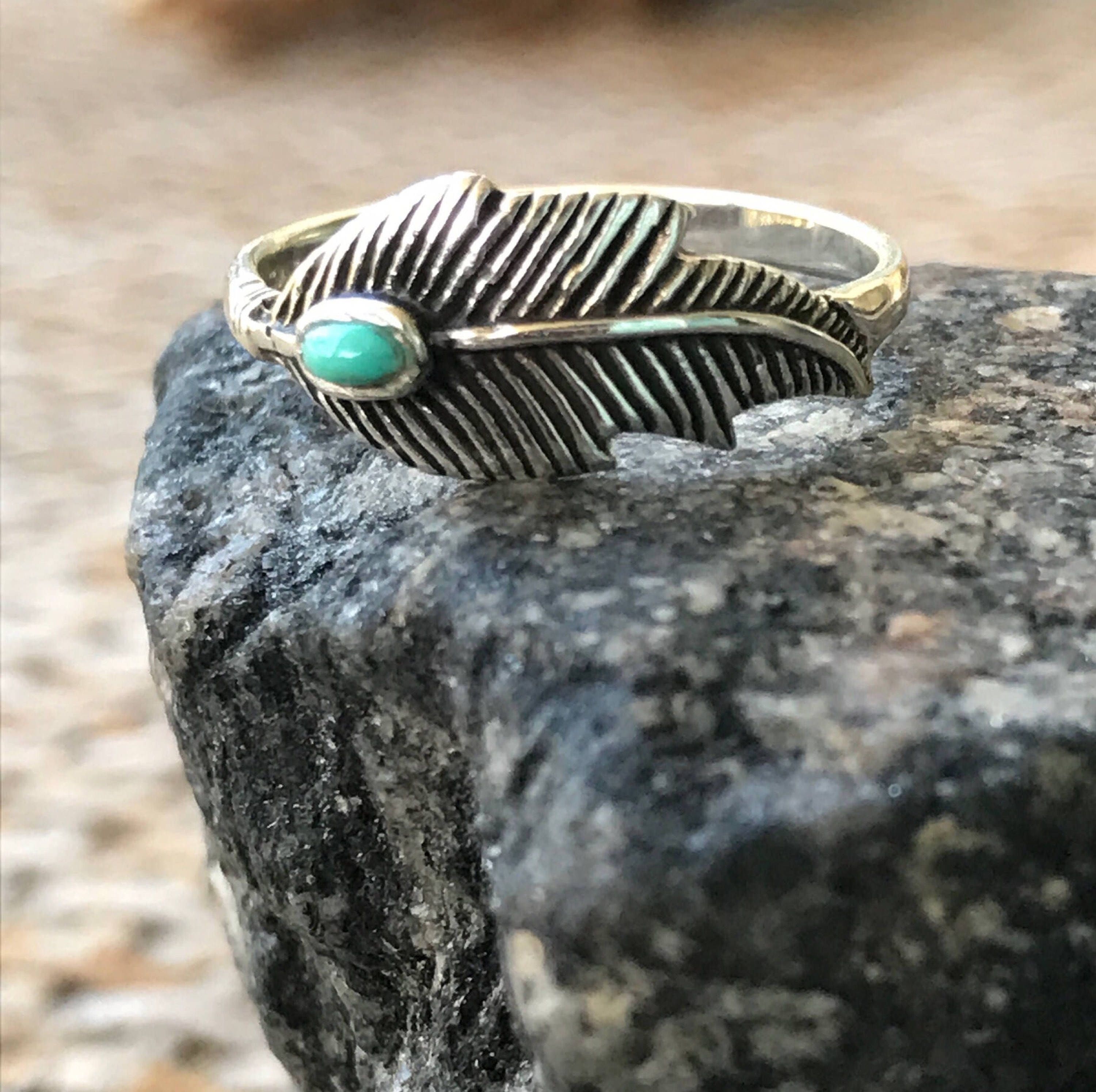 Turquoise Leaf Ring-feather Ring-turquoise And-silver-turquoise Ring ...