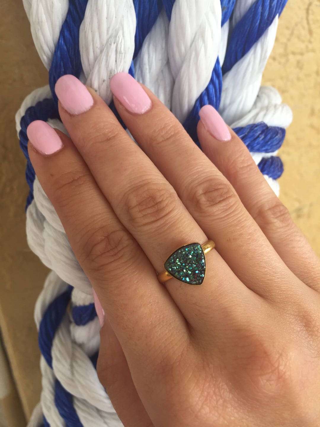 Size 6 Druzy Ring-sparkling Blue Green Druzy Ring-drusy Ring-24k Gold ...
