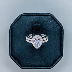 Teardrop Wedding Set-wedding Rings-large Teardrop Ring-pear Engagement ...