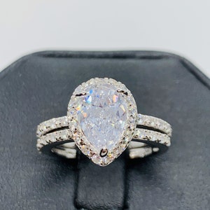 Teardrop Wedding Set-wedding Rings-large Teardrop Ring-pear Engagement ...