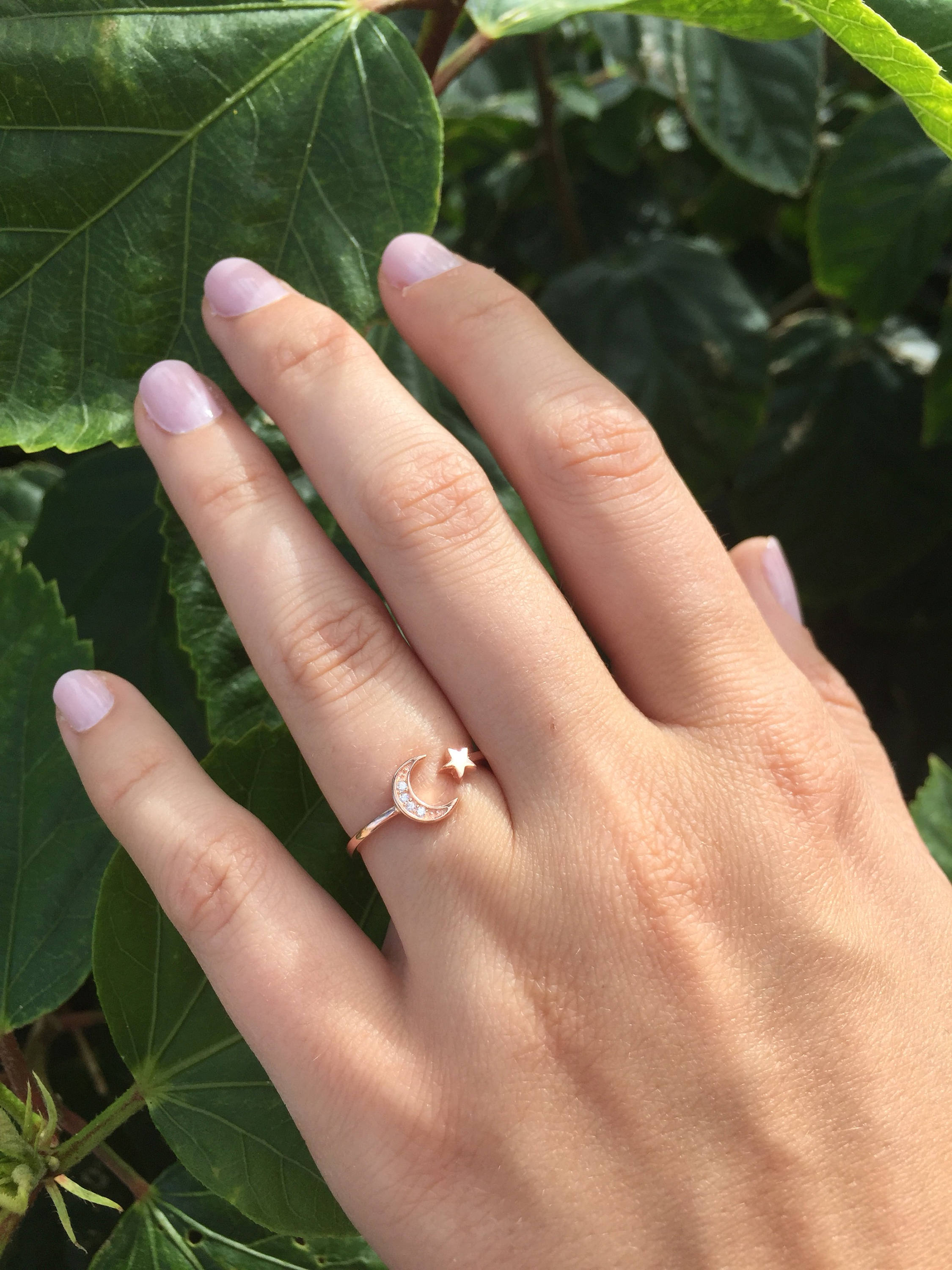 Moon Star ring Star Ring Moon Ring CZ Rose Gold Ring Dainty Rose Gold Stacking Ring Rose Gold Sterling Ring Moon Star Band Etsy