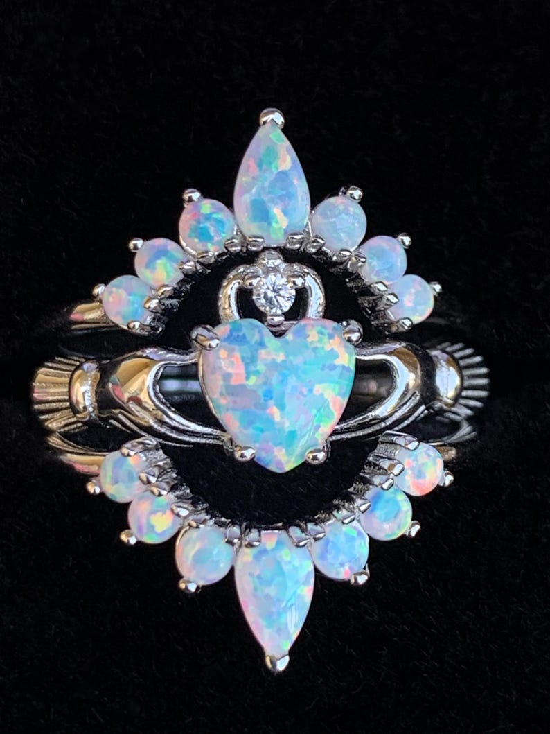 Sterling Silver Claddagh Ring Set,3 Piece Opal Heart,claddagh Ring ...