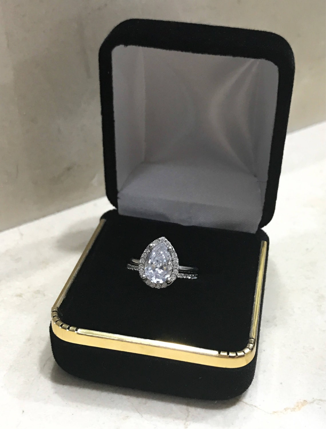 Teardrop Wedding Set-wedding Rings-large Teardrop Ring-pear - Etsy