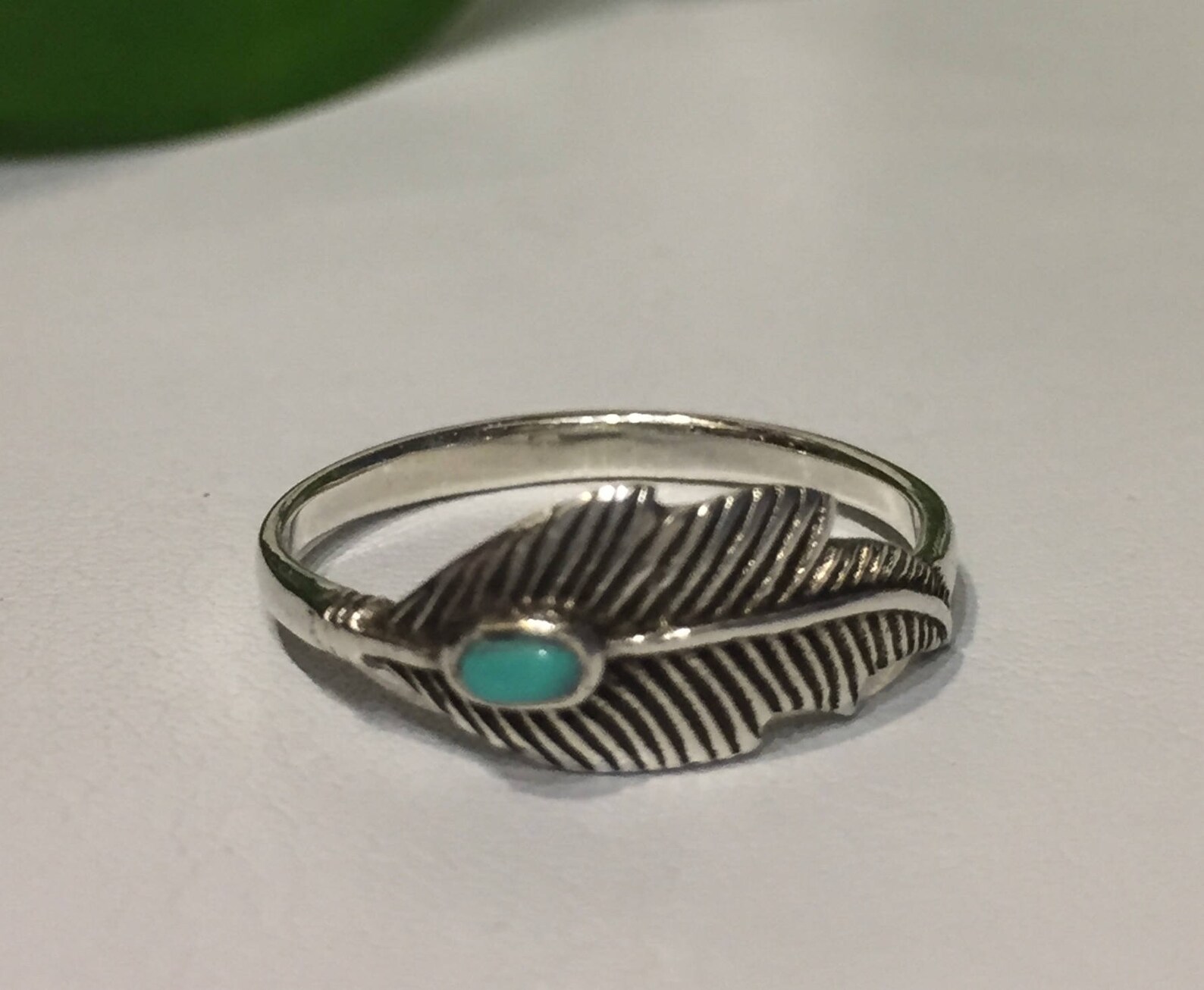 Turquoise Leaf Ring-feather Ring-turquoise And-silver-turquoise Ring ...