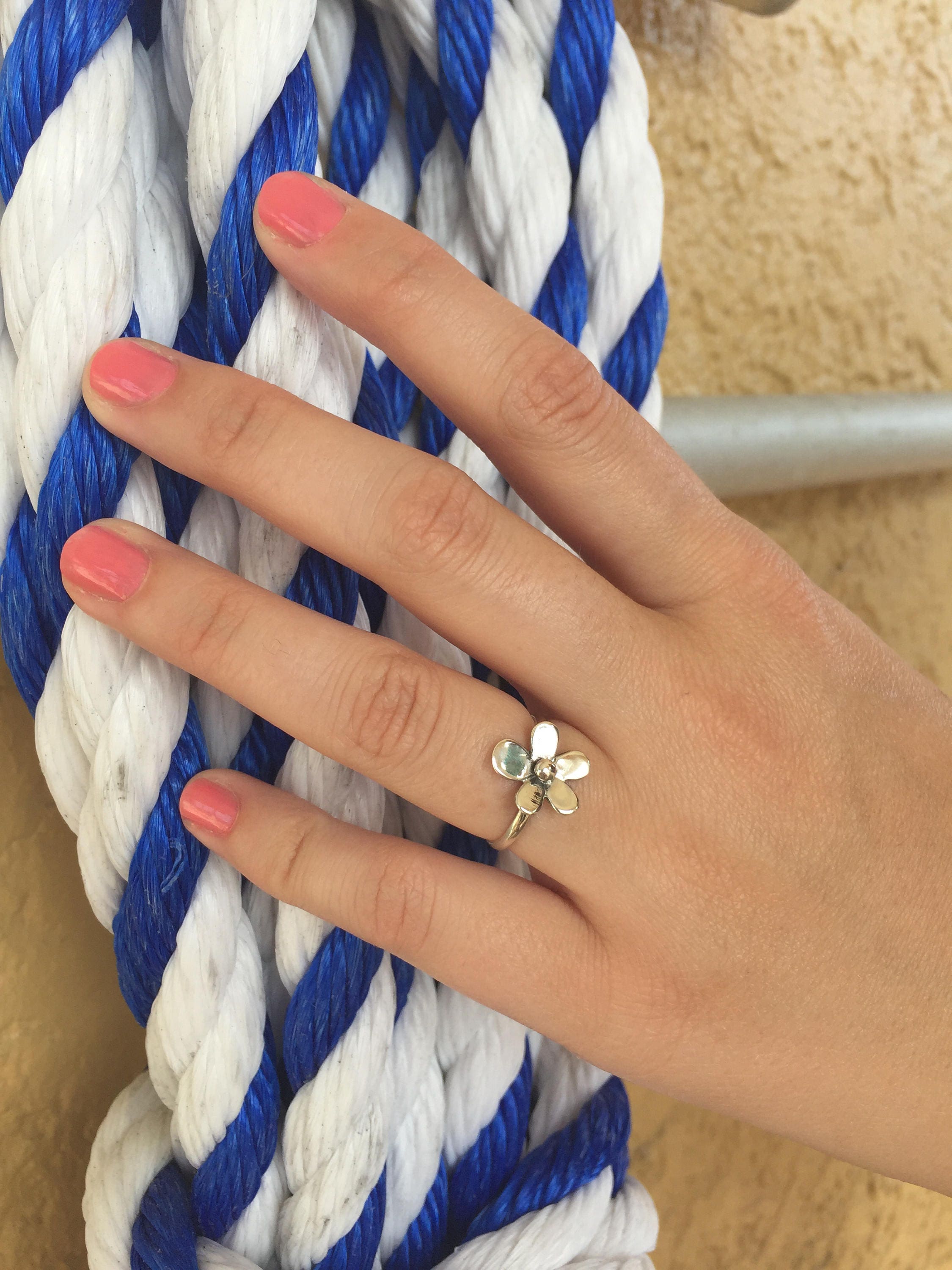 Daisy Ring-flower Ring-silver Daisy Ring-cherry Blossom - Etsy