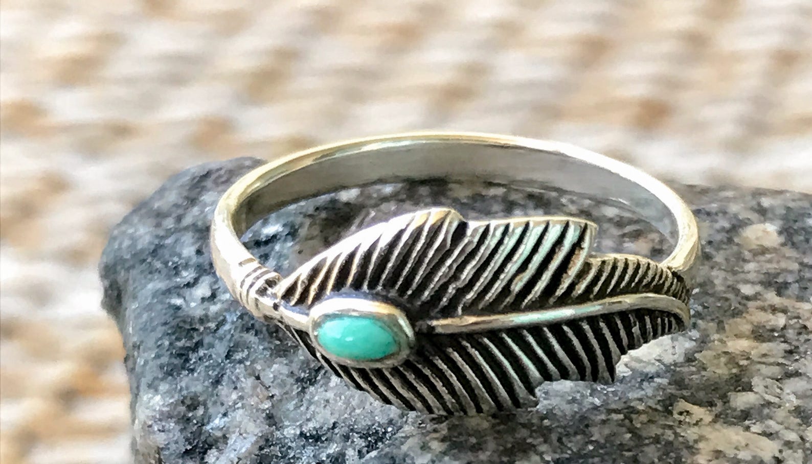 Turquoise Leaf Ring-feather Ring-turquoise And-silver-turquoise Ring ...
