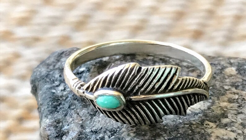 Turquoise Leaf Ring-feather Ring-turquoise - Etsy