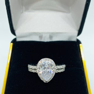 Teardrop Wedding Set-wedding Rings-large Teardrop Ring-pear Engagement ...