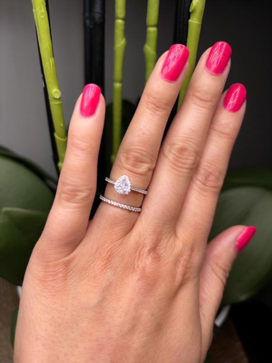 Teardrop CZ Engagement Ring Set: Rose Gold Sterling Silver Promise Ring ...