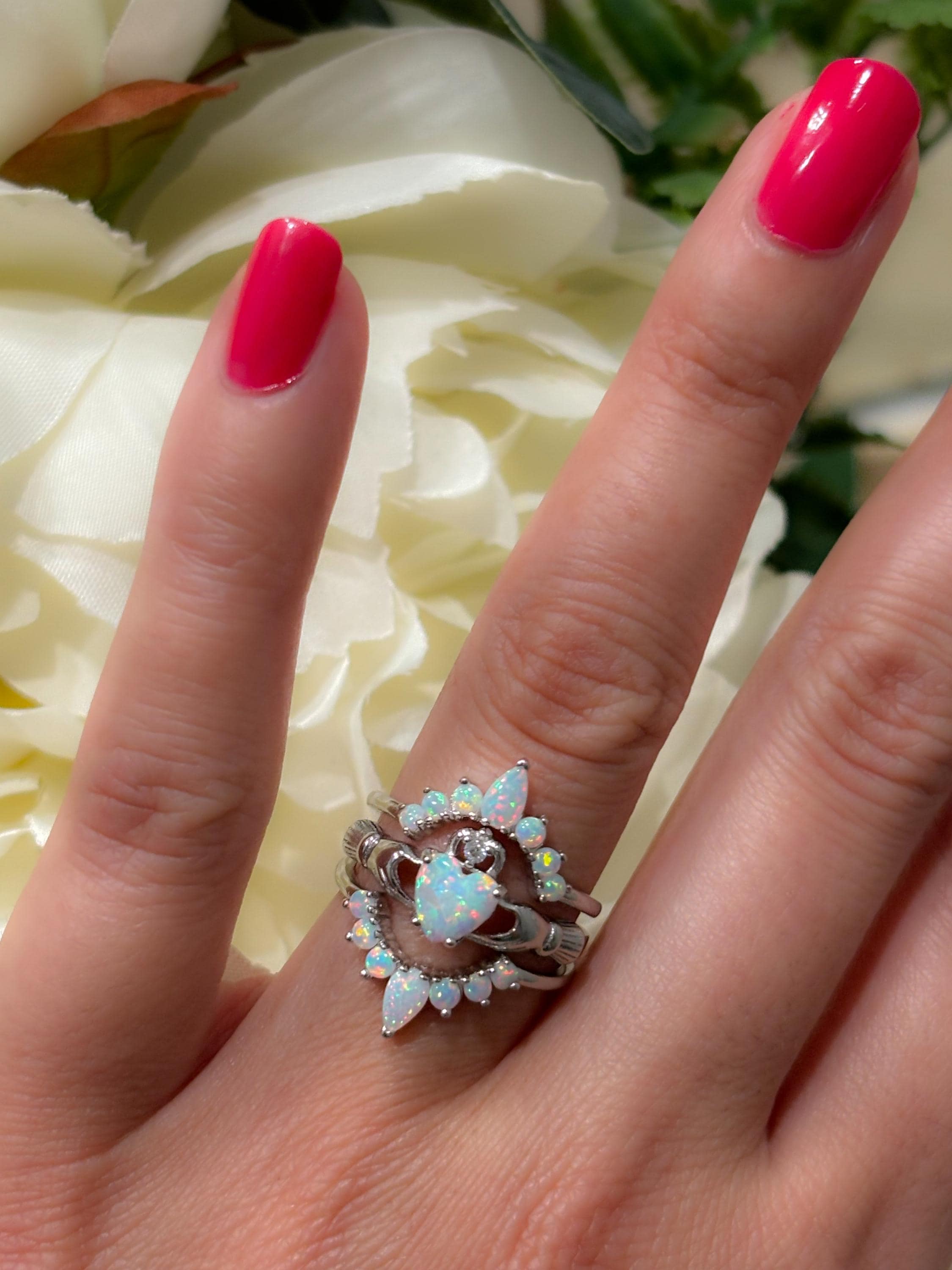 Sterling Silver Claddagh Ring Set,3 Piece Opal Heart,claddagh Ring ...