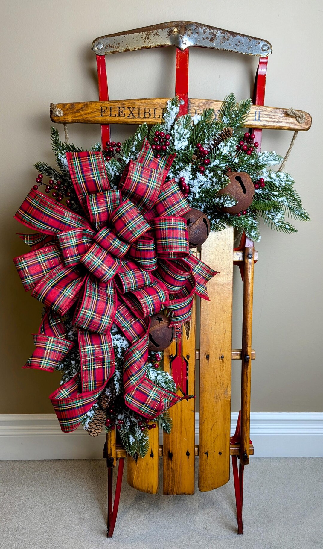 Christmas Sled, Holiday Decorated Vintage Sled, Antique Wood Runner ...