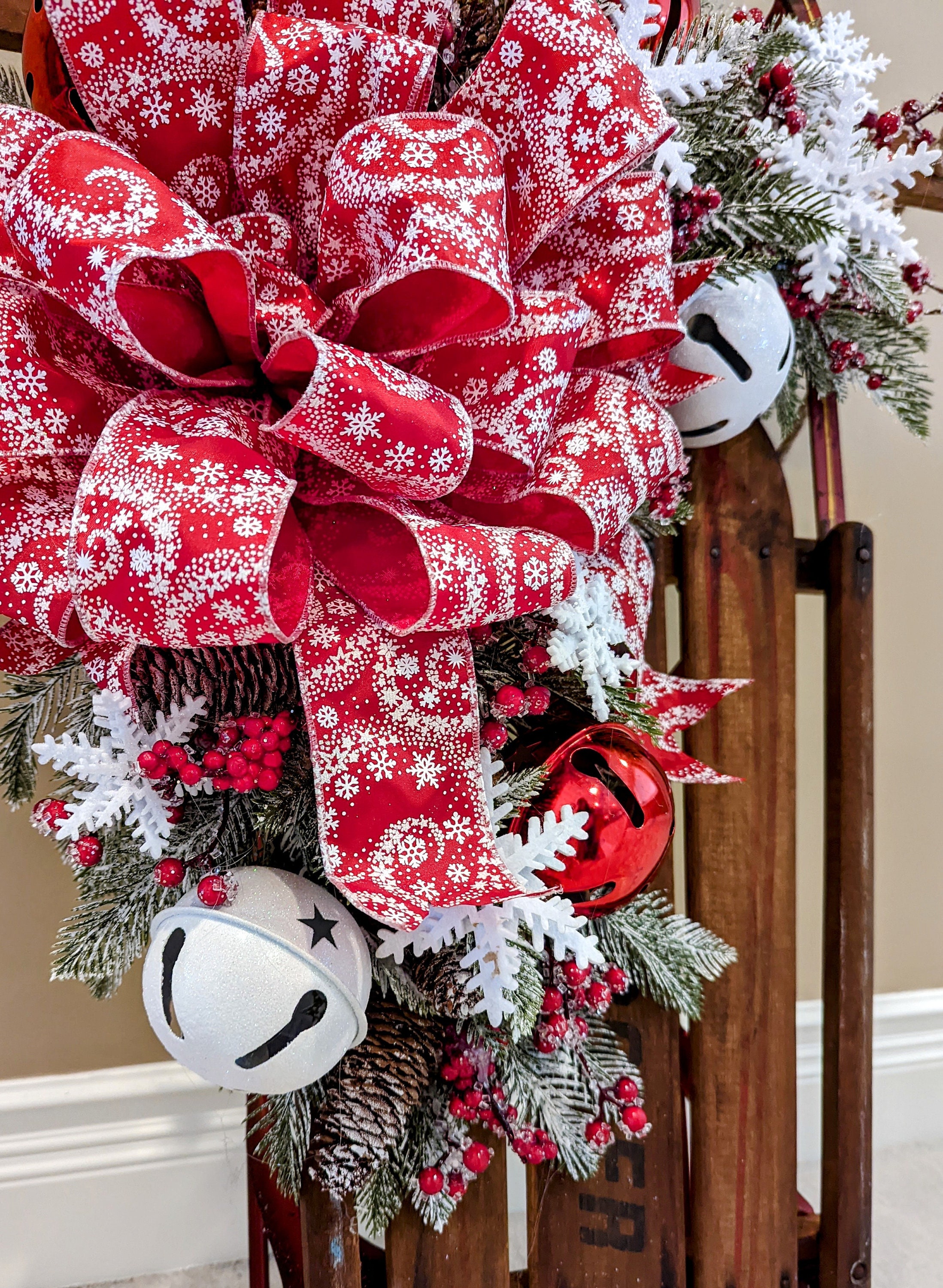 Christmas Sled, Holiday Sled, Vintage Sled, Decorated Sled, Petite Sled ...