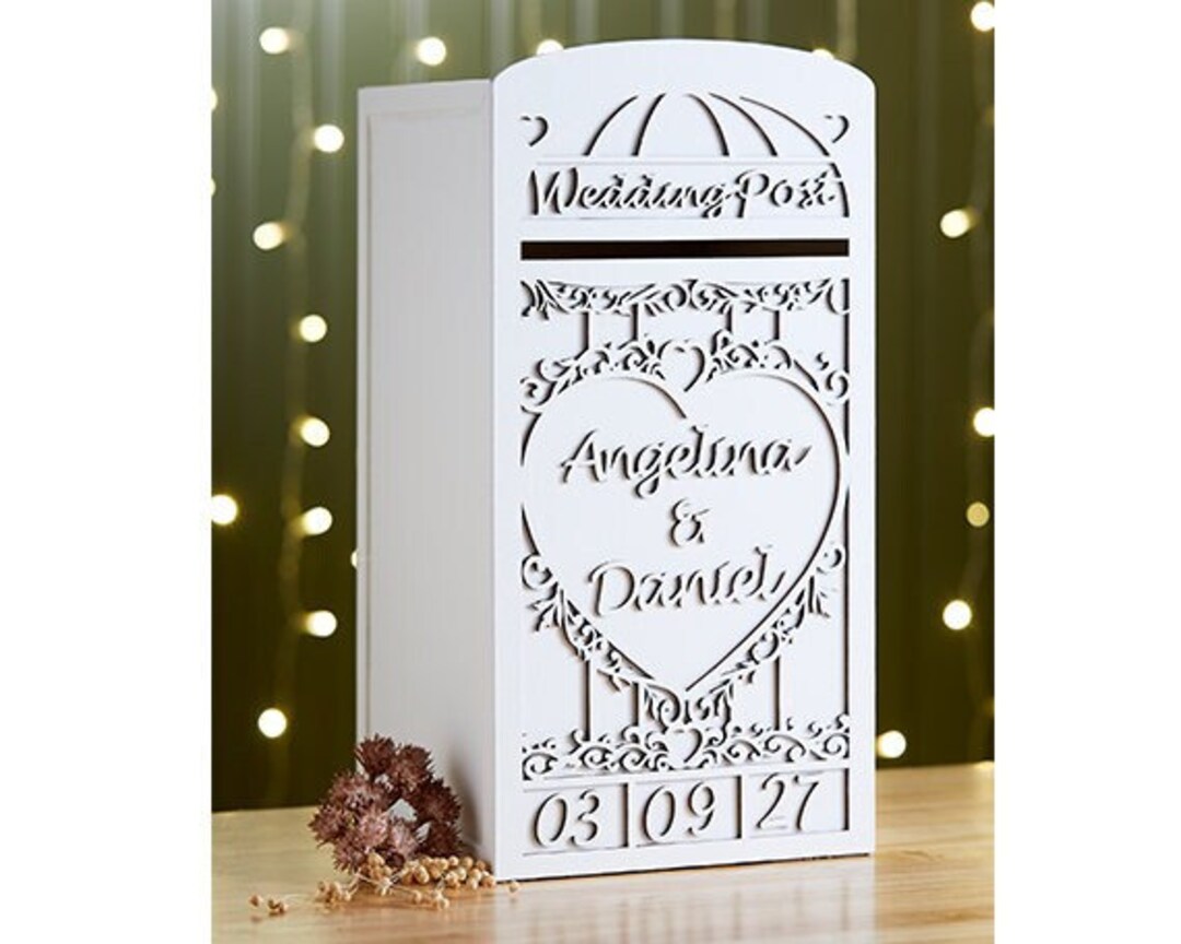 Personalised White Wedding Card Post Box New Design Locking / Lockable ...