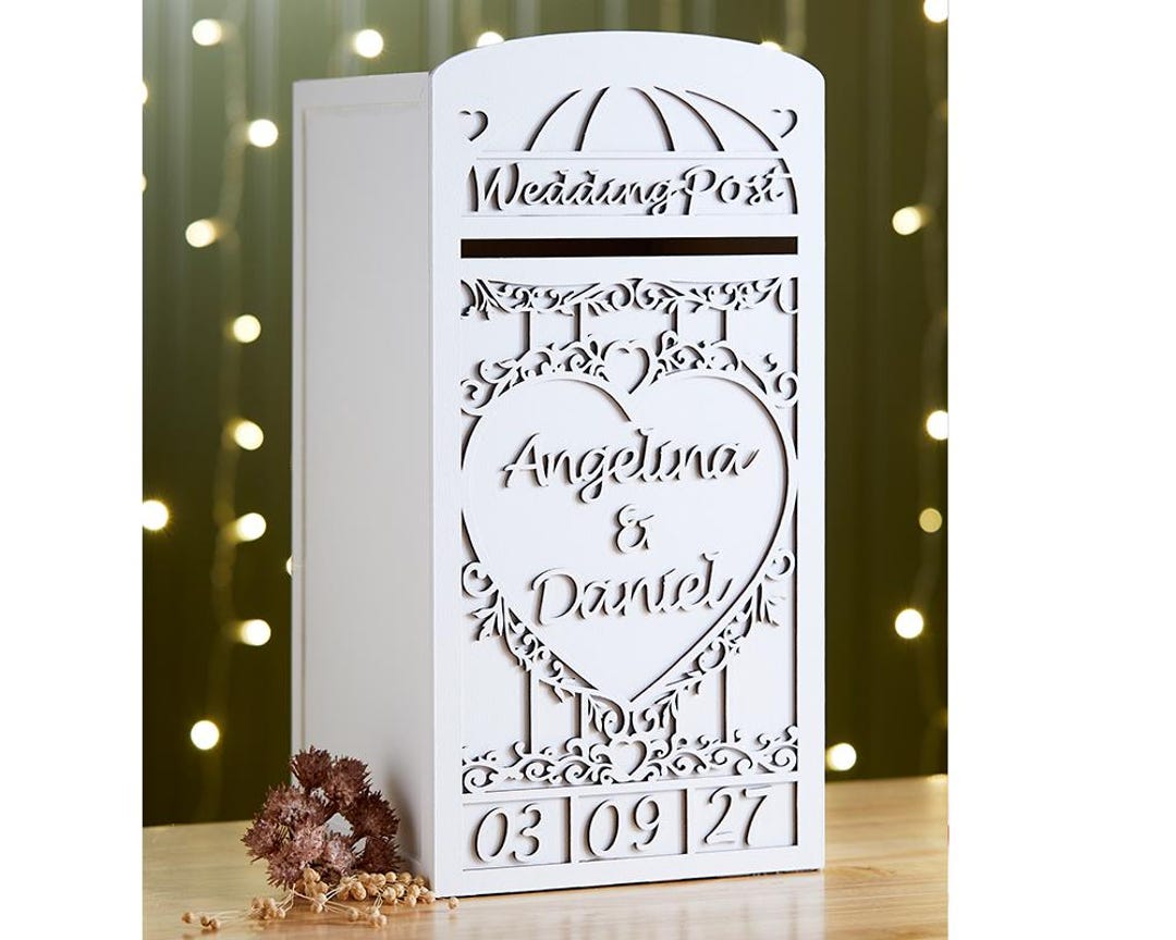 Personalised White Wedding Card Post Box: Lockable Design - Etsy UK