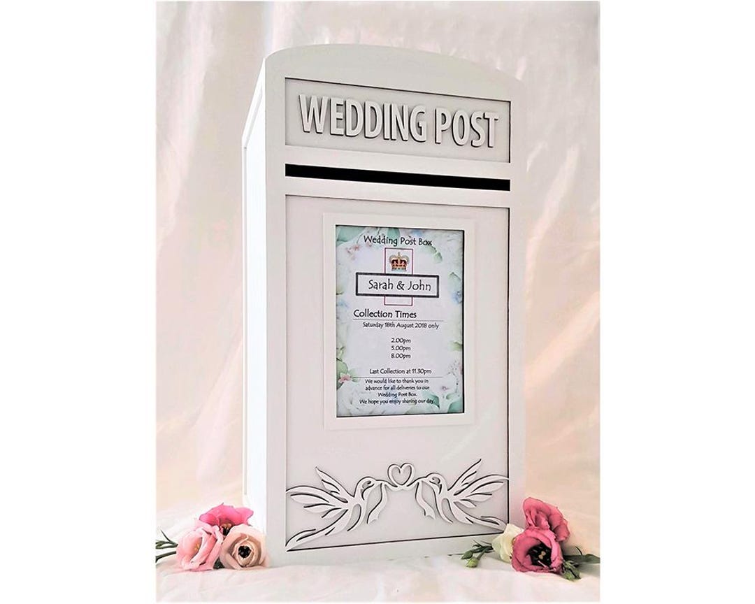 Large Lockable White Wedding Card Post Box: Personalised Lovebird ...