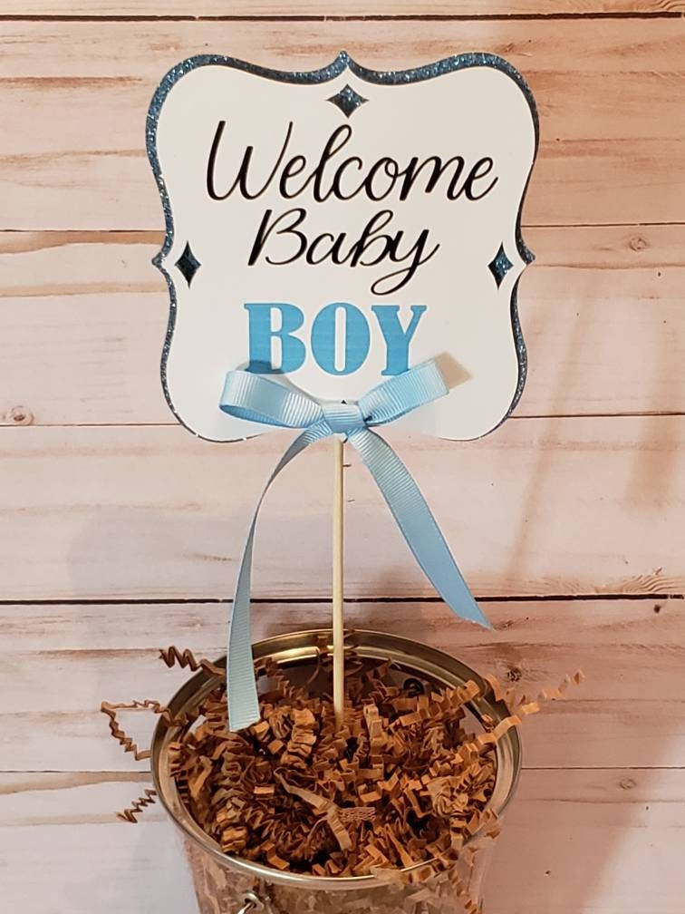 Welcome Baby Pick, Welcome Baby Floral Pick, Baby Shower Decor, Baby ...